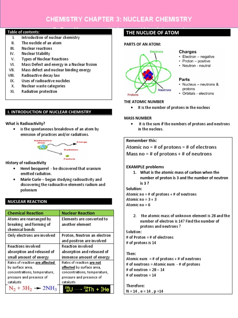 Chemistry Chapter 3: Nuclear Chemistry: The Nuclide of Atom | PDF ...