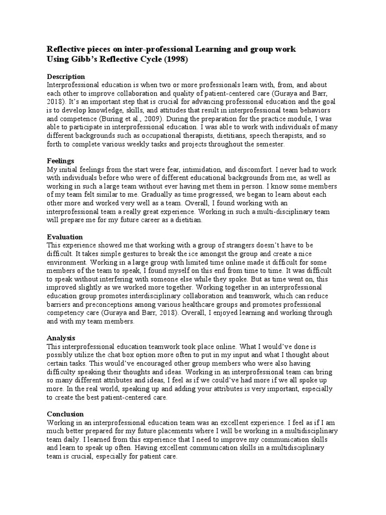 Reflective Pieces On Inter-Professional Learning and Group Work | PDF ...