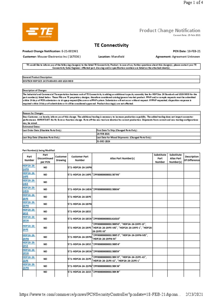 TE Connectivity: Product Change Notification | PDF | Computing | Business