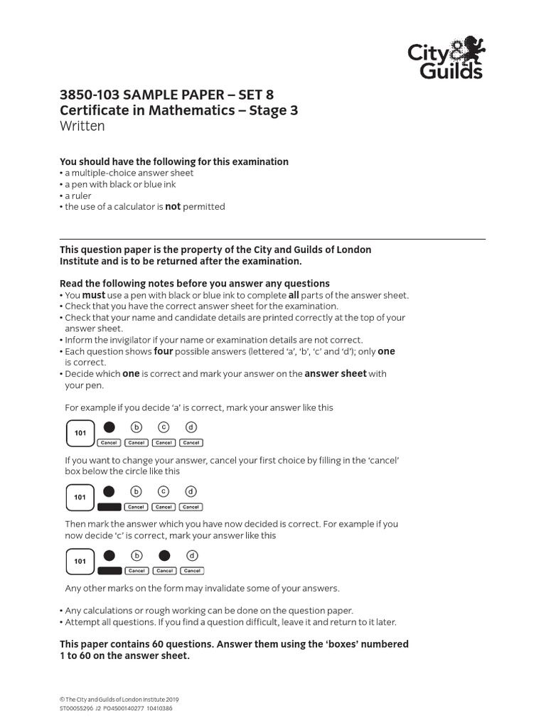 Math Skills Stage 3 Sample Paper-Set8 | PDF | Test (Assessment) | Volume