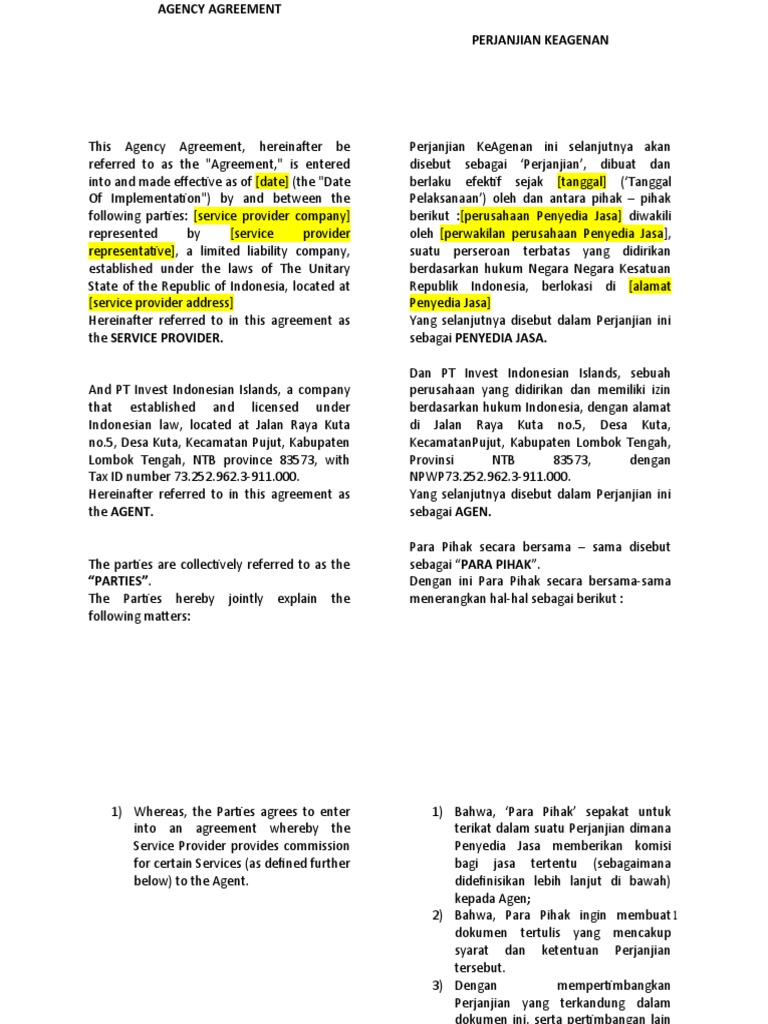 Agent Agreement Draft | PDF