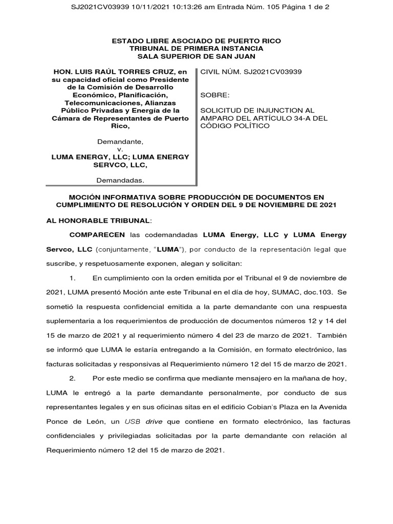 Moción Informativa - LUMA Energy, LLC | PDF