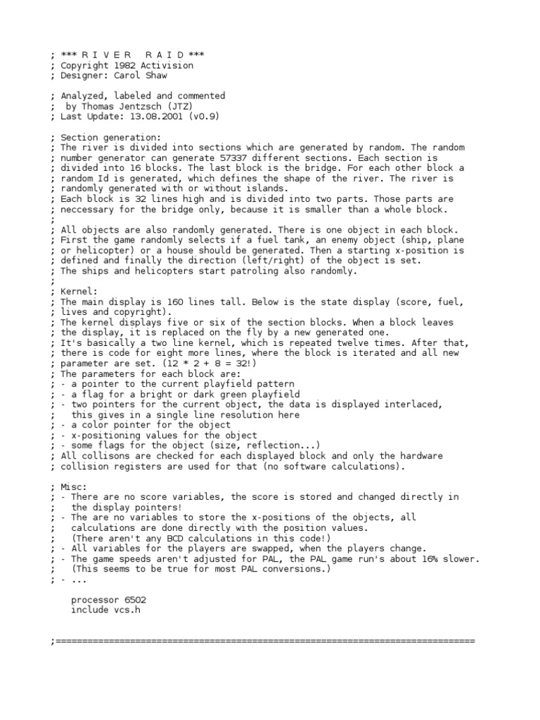 Atari VCS 2600 River Raid Labeled Assembler Source Code | PDF ...
