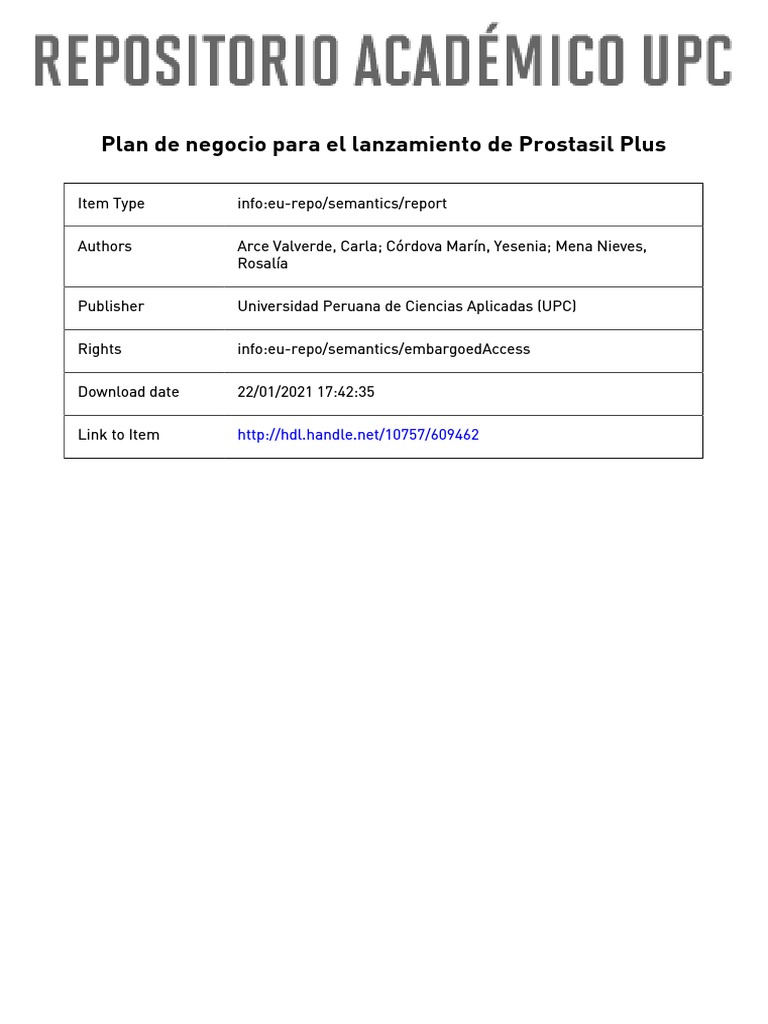 Plan de negocios para el lanzamiento de Prostasil Plus, una nueva ...
