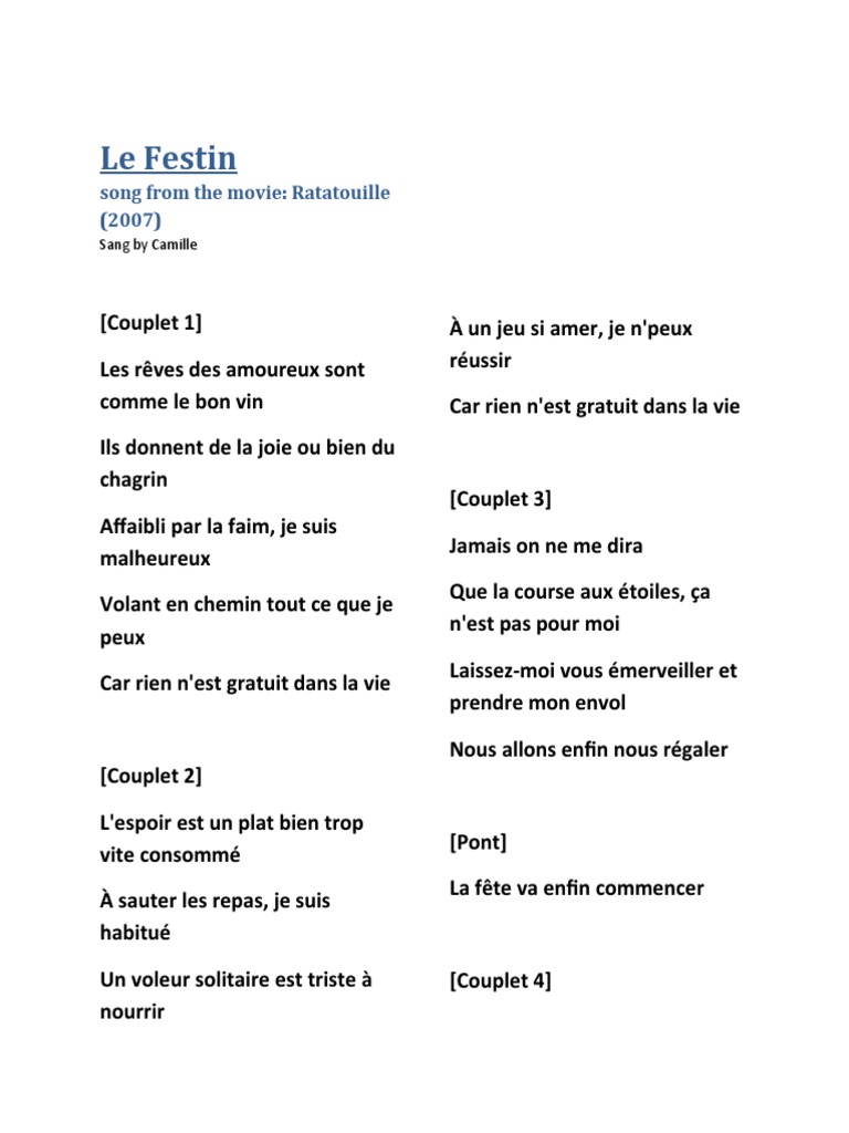 Le Festin Lyrics | PDF