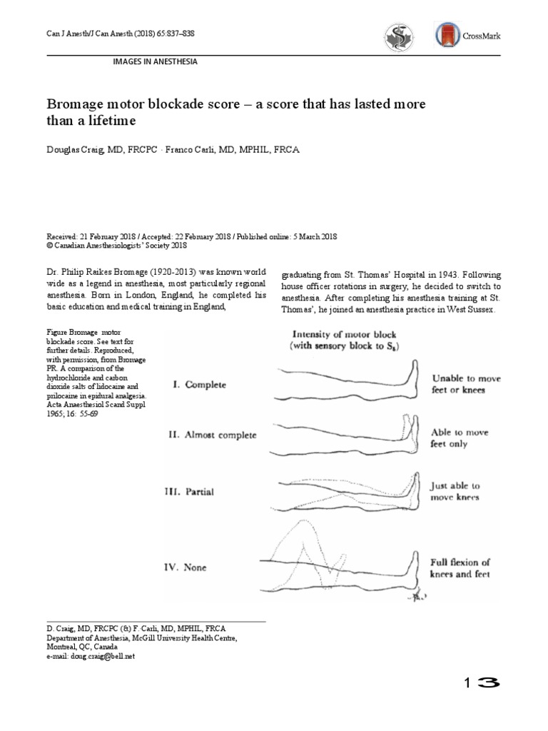 Bromage Motor Blockade Score - A Score That Has Lasted More Than A ...