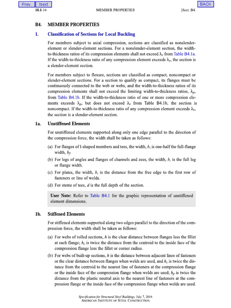 Tabla B4 AISC 360 - 16 | PDF