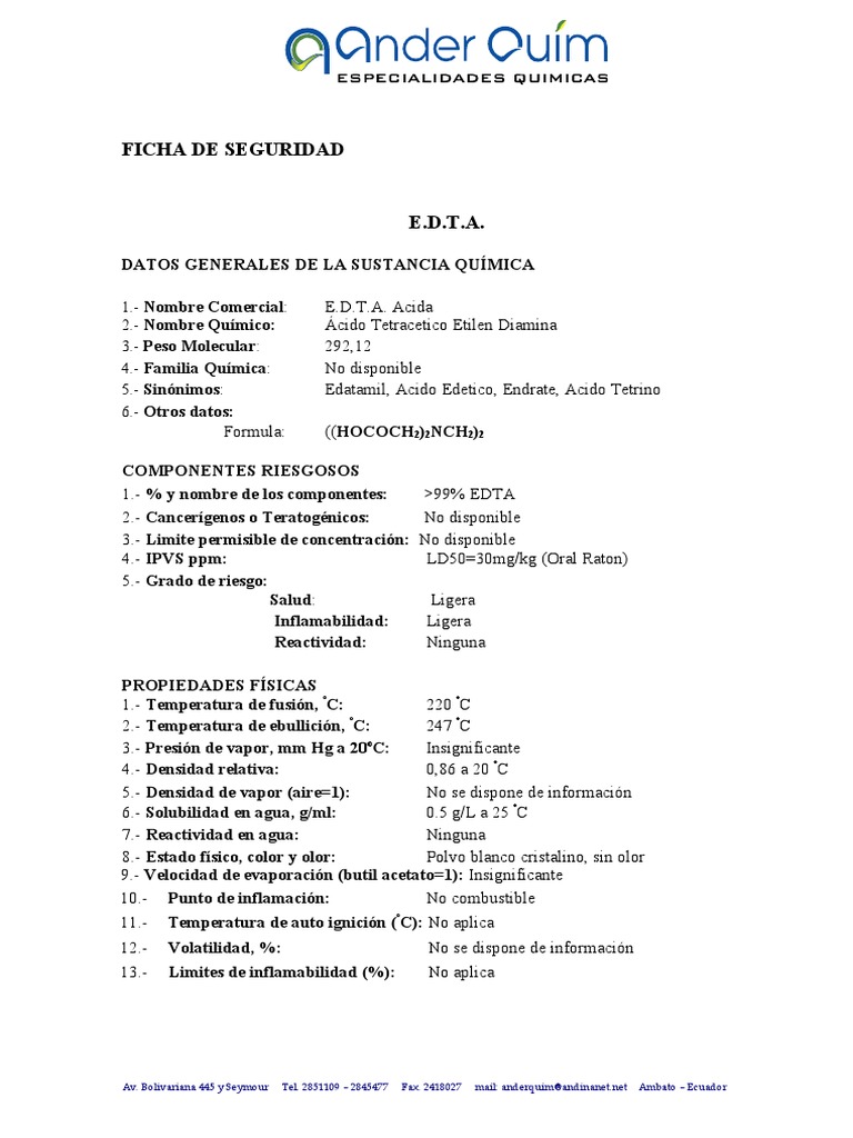 Edta Fds | PDF | Agua | Dióxido de carbono