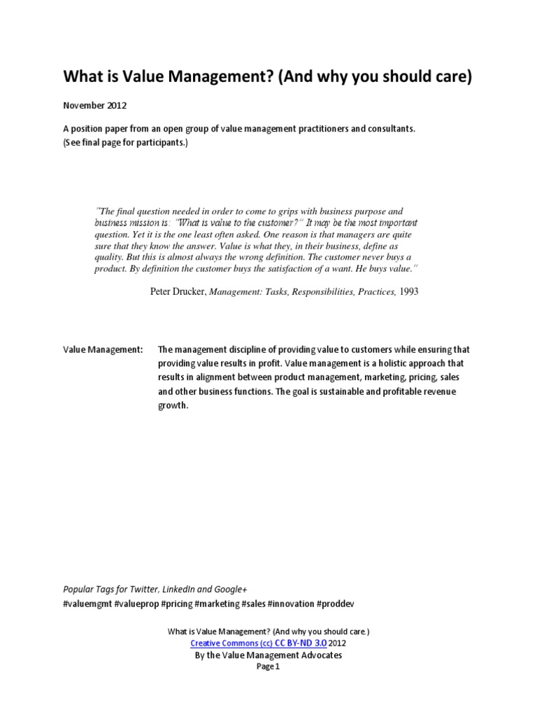 What Is Value Management V1 11082012 | PDF | Marketing | Customer