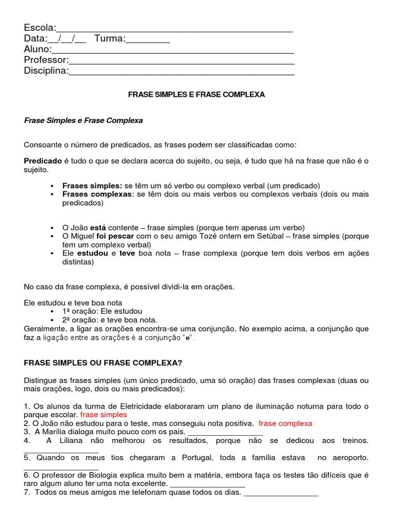 1636332571frases Simples e Frases Complexas | PDF | Predicado ...