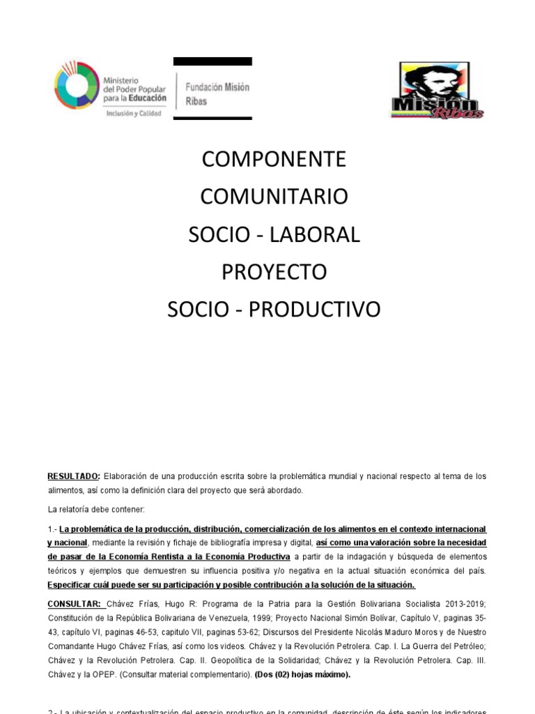 Componente Comunitario y Proyecto Productivo Ribas Tecnica | PDF | Hugo ...