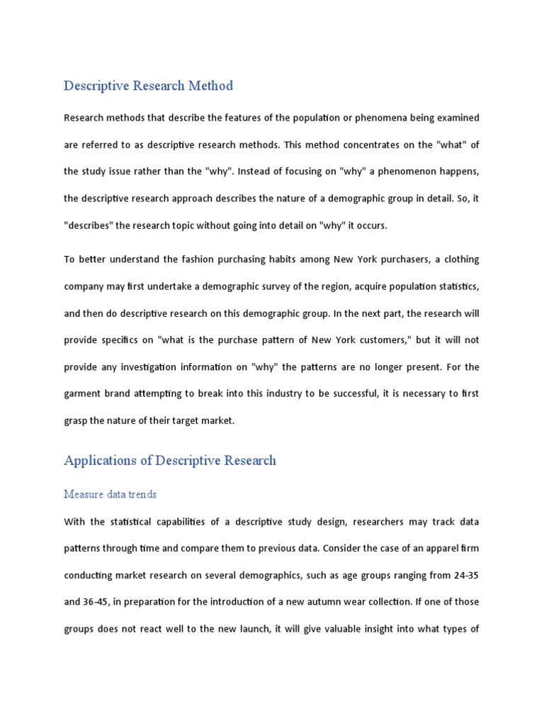 Descriptive Research Method: Measure Data Trends | PDF | Clothing ...