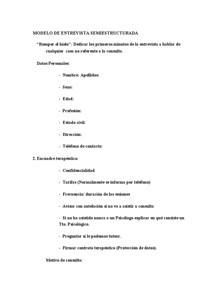 Modelo de Entrevista Semiestructurada | PDF | La naturaleza humana | Ciencias del comportamiento