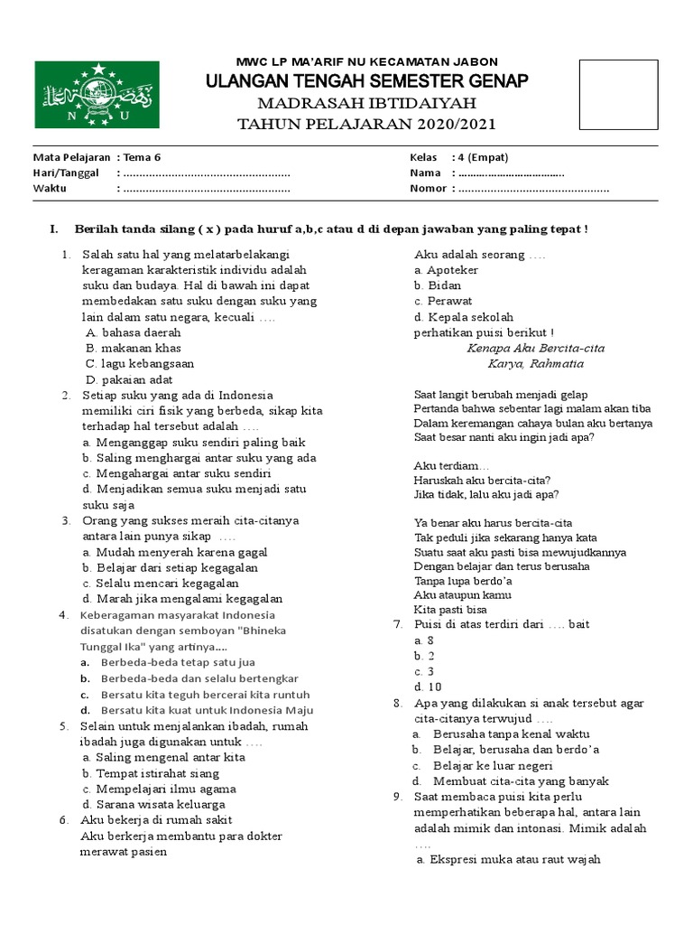 Soal Tema 6 Kelas 4 | PDF