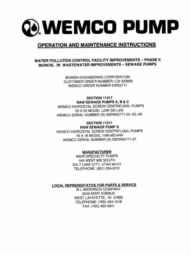 Wemco Pumps OM Manual 11317 101raw | PDF