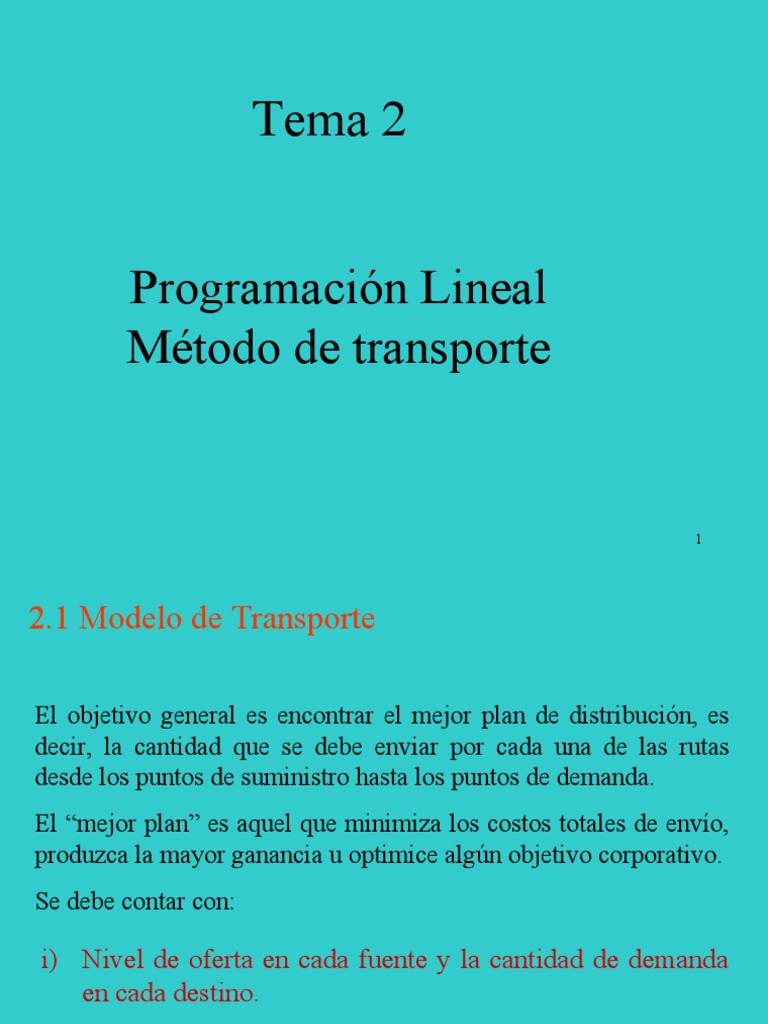 Métodos de Transporte en Programación Lineal | PDF | Transporte ...
