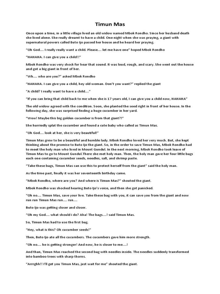 Short Story of Timun Mas | PDF