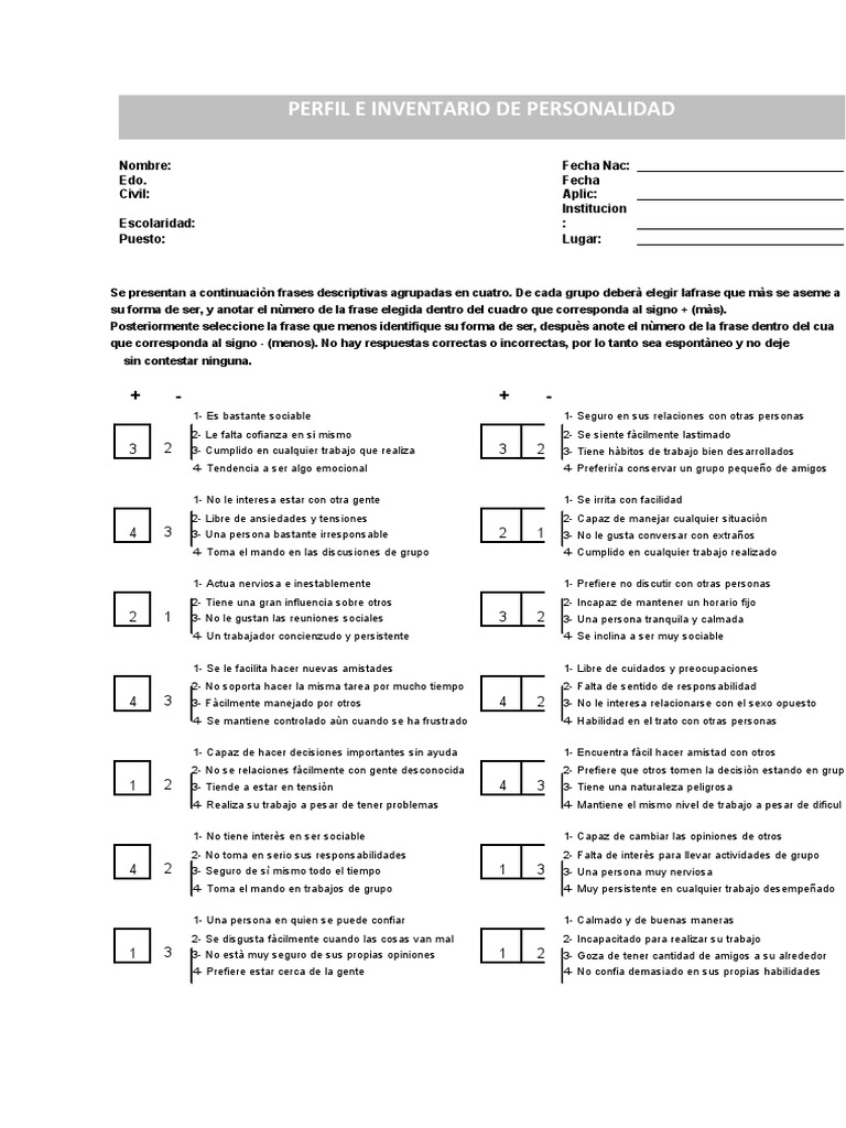 Cuadernillo Test de Gordon Perfil e Inventario de Personalidad | PDF