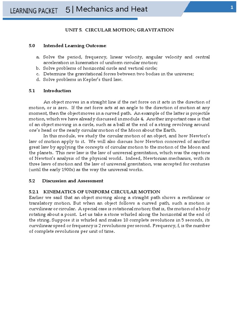 Unit 5-Circular Motion Gravitation | PDF | Acceleration | Gravity