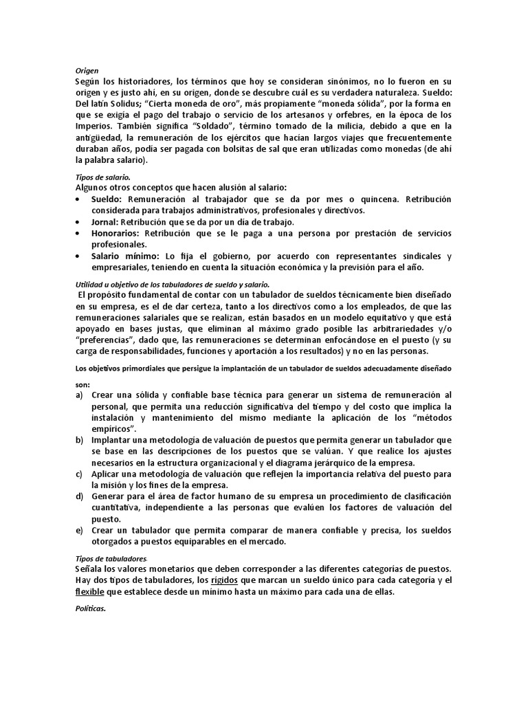 Origen y función de tabuladores salariales | PDF | Salario | Economias