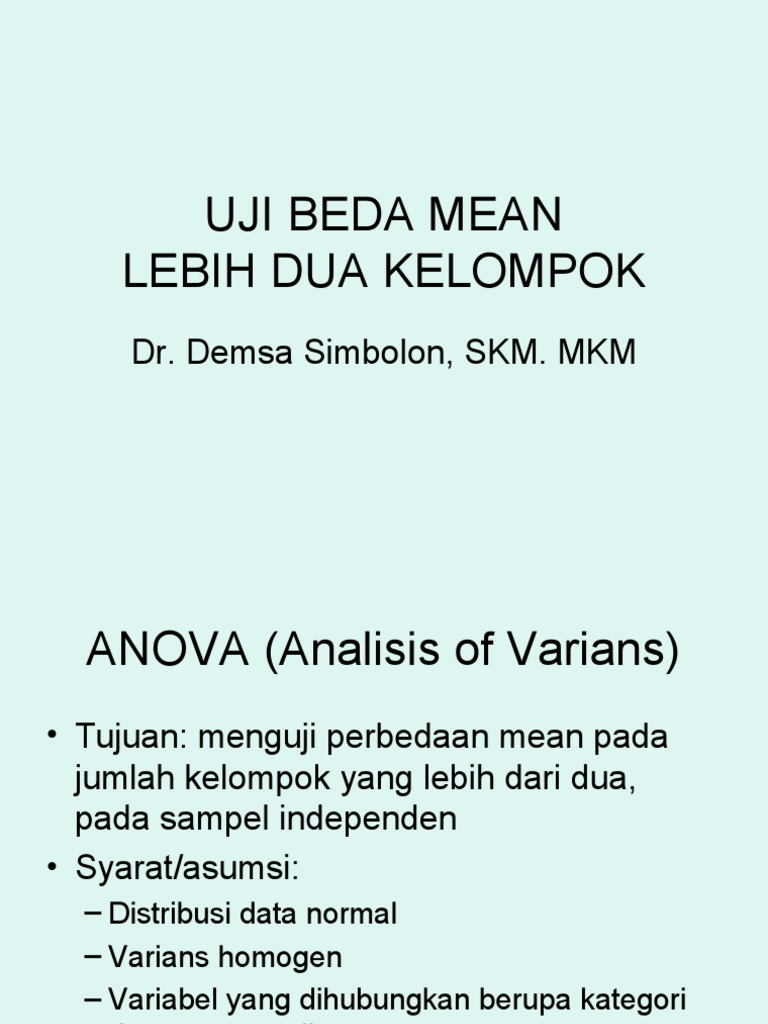 11 Uji Beda Mean Lebih 2 Kelompok - Anova | PDF