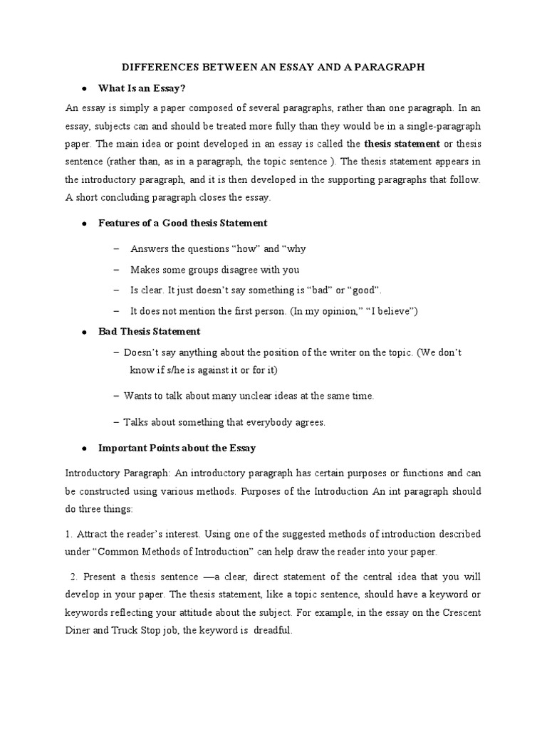 Course 01 DIFFERENCES BETWEEN AN ESSAY AND A PARAGRAPH | Download Free PDF | Essays | Paragraph