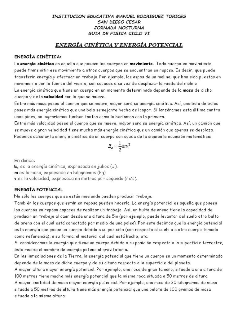 Masa y energía cinética en movimiento | PDF | Energía potencial | Masa