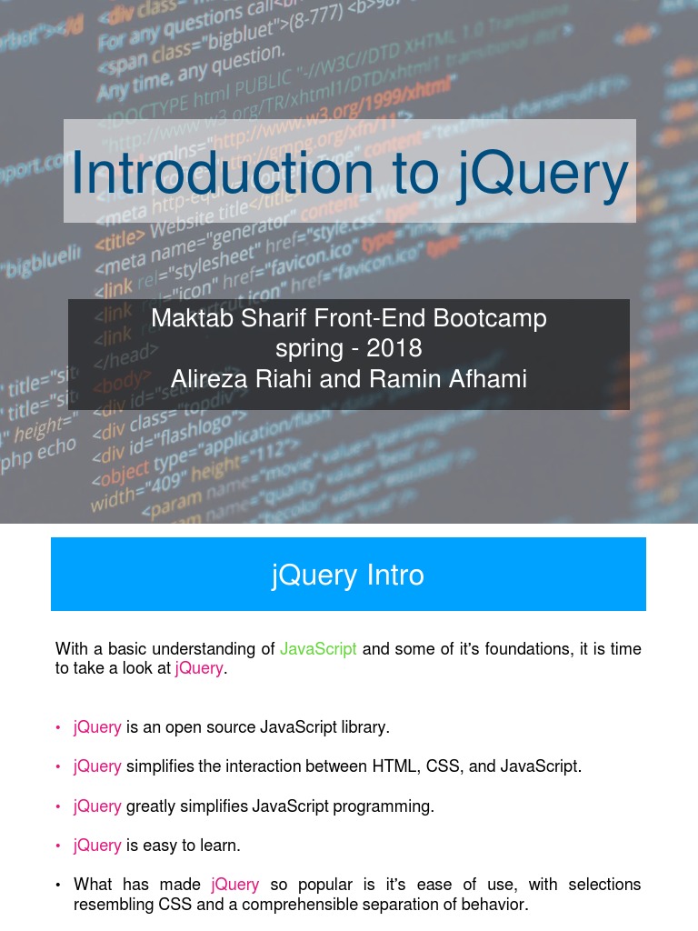 Introduction To Jquery: Maktab Sharif Front-End Bootcamp Spring - 2018 ...