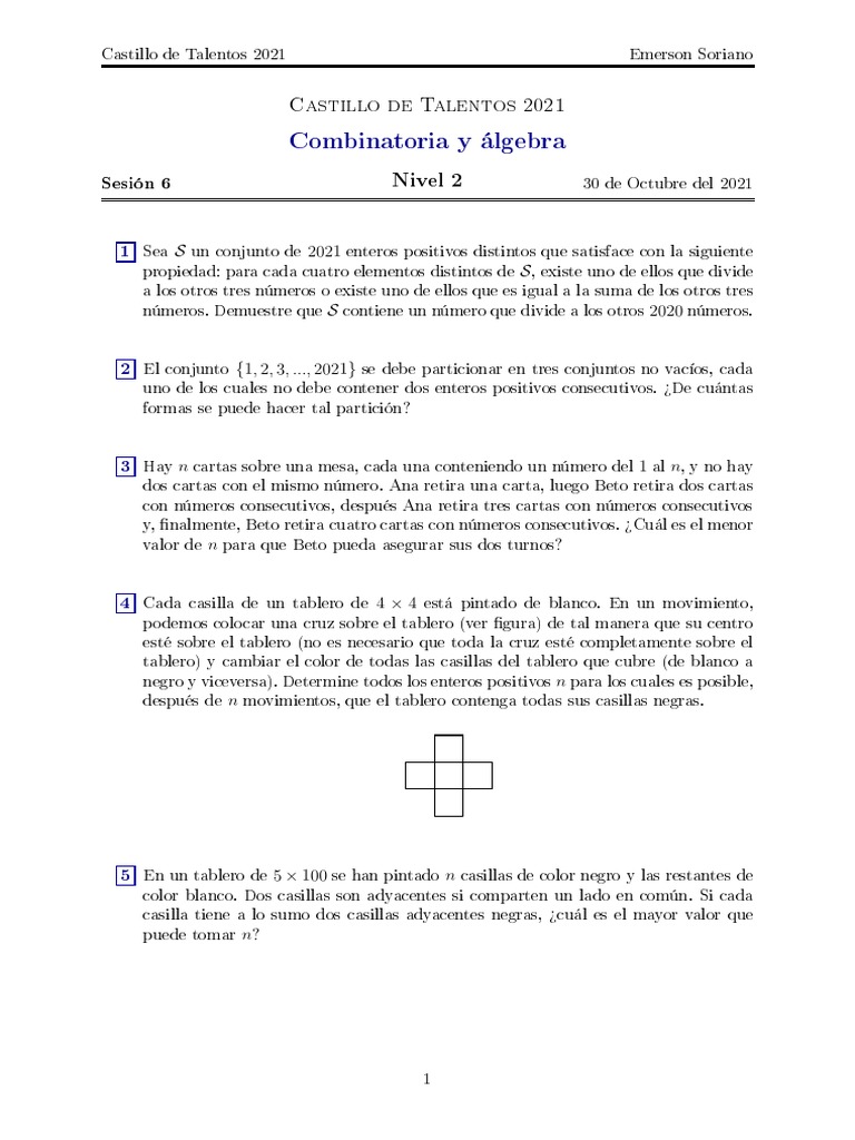 Miscelánea de Combinatoria y Álgebra, N2 (Sesión 6) | PDF