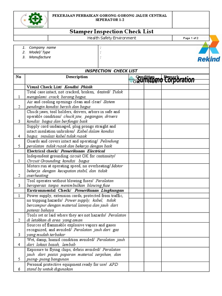 Stamper Inspection | PDF | Equipment | Building Engineering
