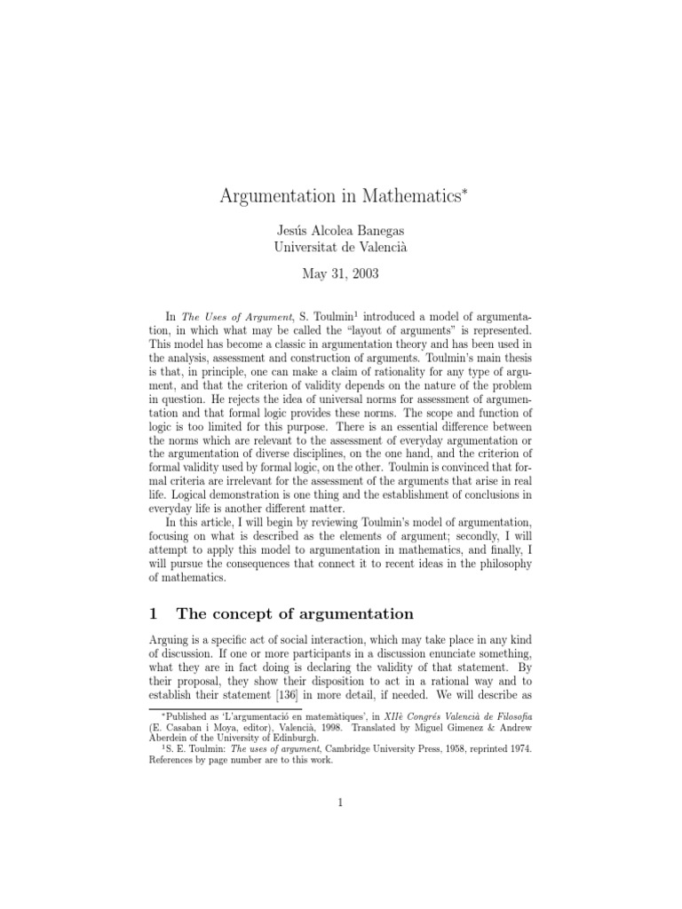 Argumentation in Mathematics | PDF | Teaching Mathematics ...