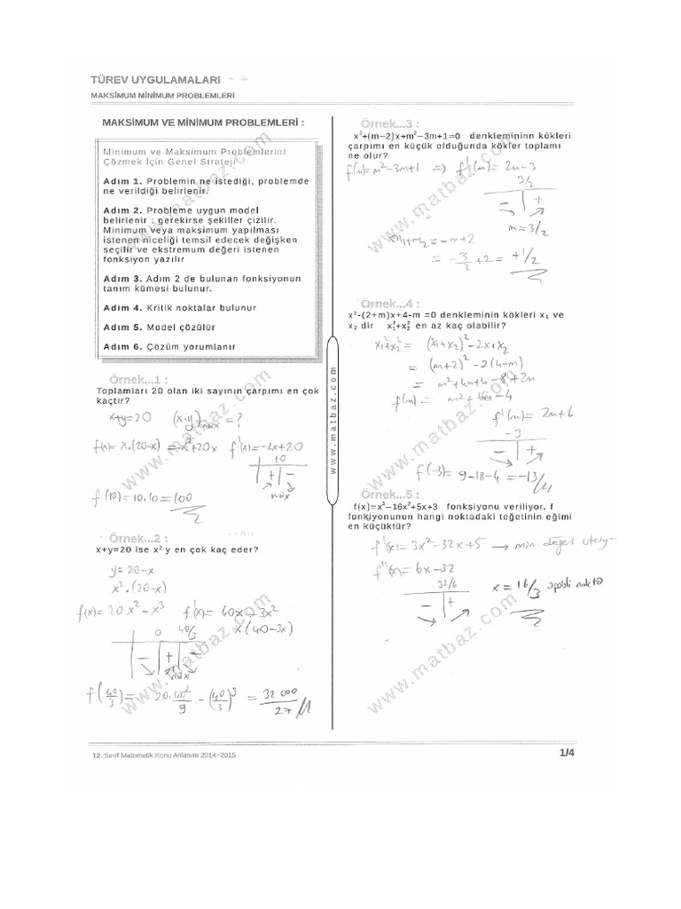 Türev Max Min Problemleri̇ | PDF