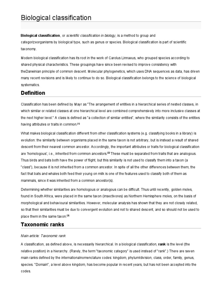 Biological Classification | Download Free PDF | Taxonomy (Biology ...