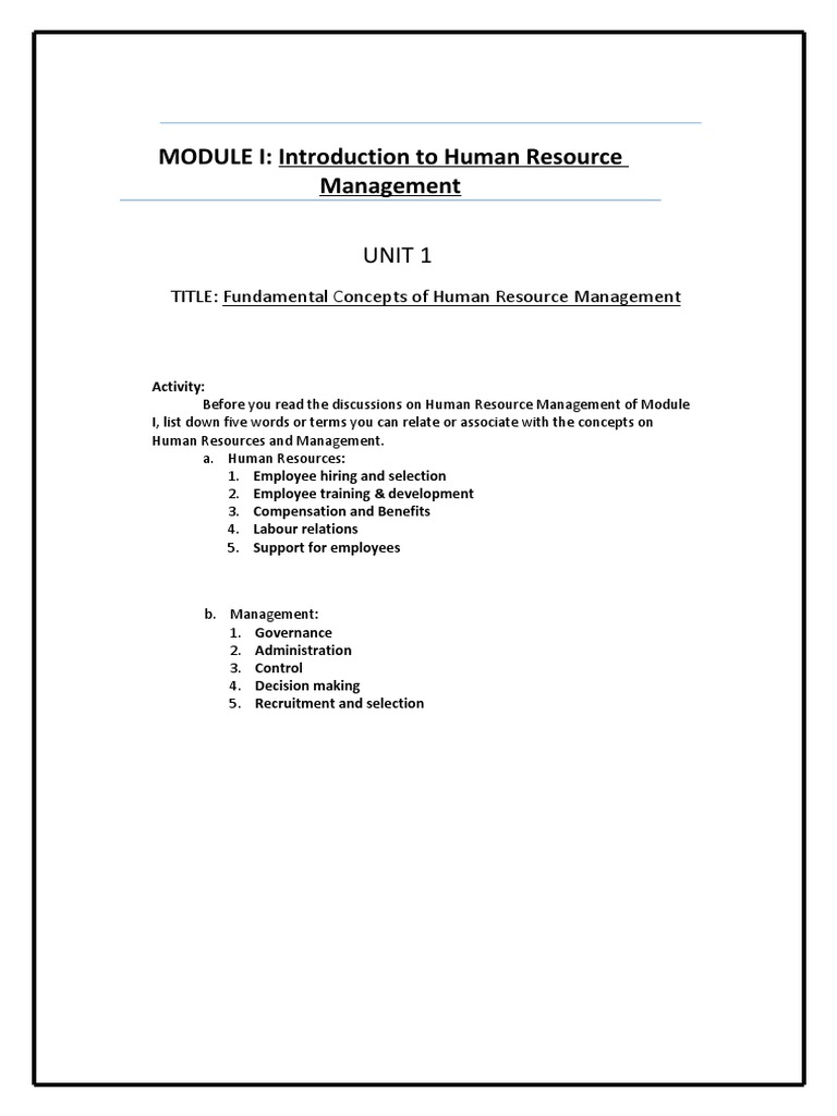 Hrm-Module 1-3 | PDF | Human Resource Management | Employment
