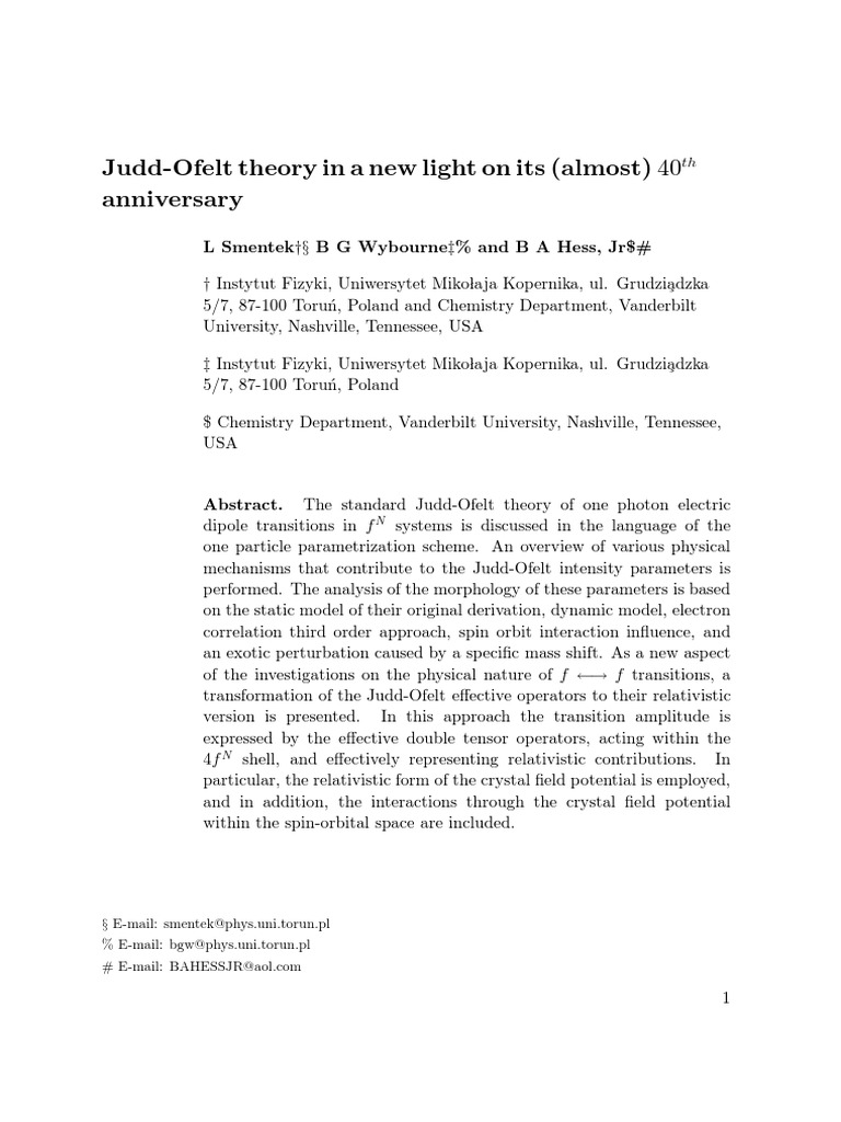 Judd-Ofelt Theory in A New Light On Its (Almost) 40 Anniversary | PDF ...