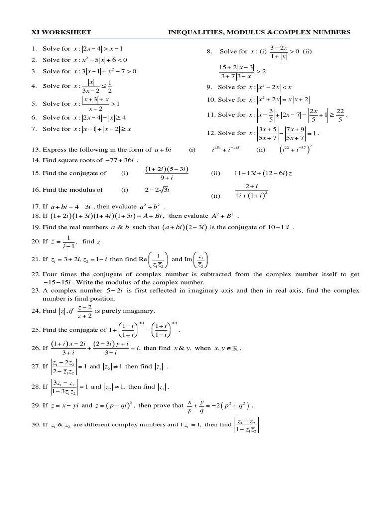 X X X X X X X X: Xi Worksheet Inequalities, Modulus &complex Numbers | Download Free PDF ...