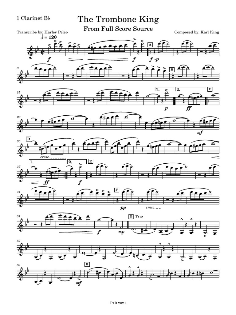 The Trombone King for Clarinet | PDF | Musical Compositions