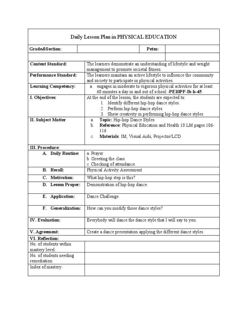 Daily Lesson Plan in Physical Education Part 2 | PDF