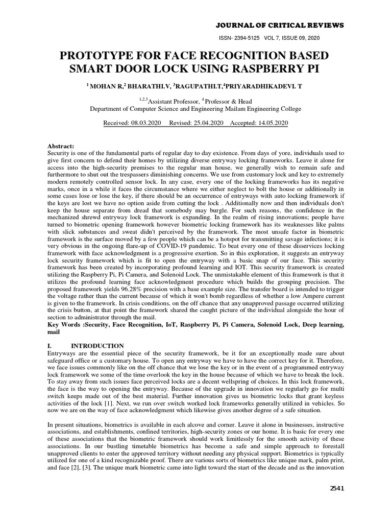 Prototype For Face Recognition Based Smart Door Lock Using Raspberry Pi ...