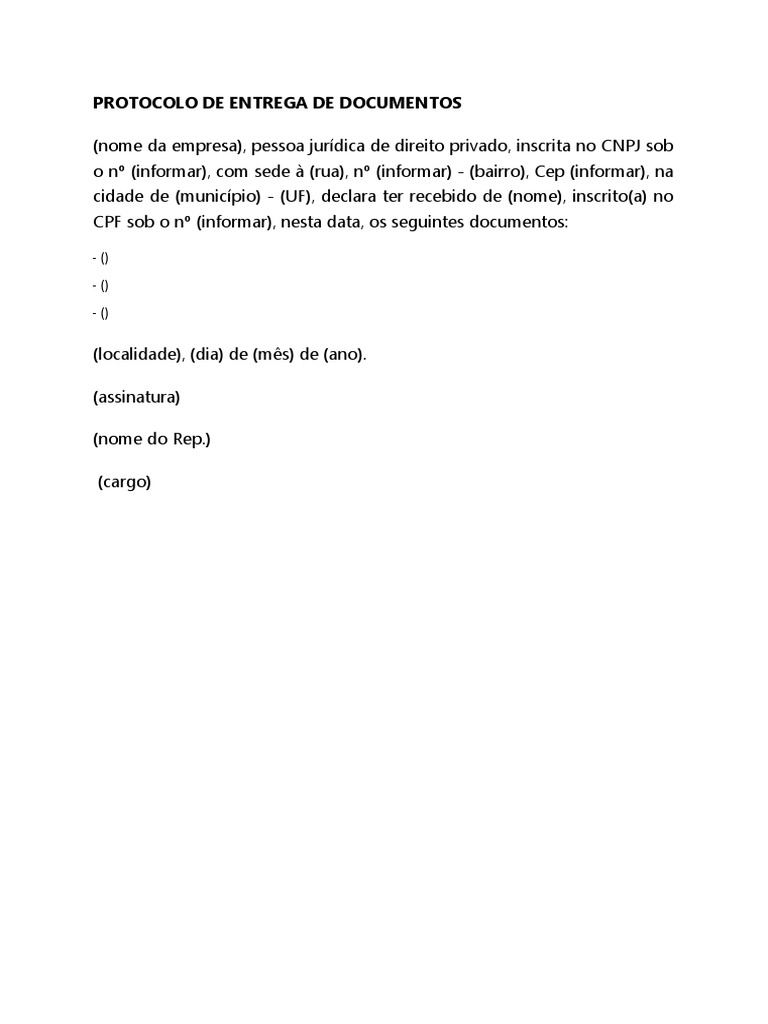 Protocolo de Entrega de Documentos Recebidos | PDF