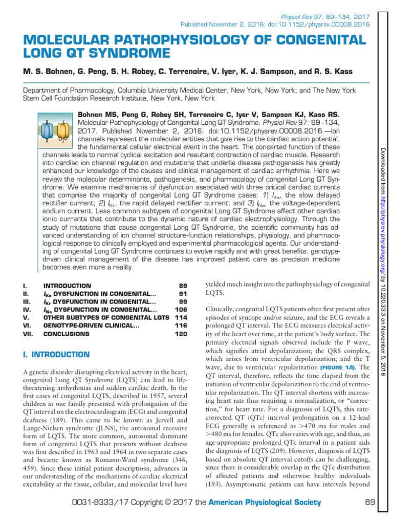 Molecular Pathophysiology Of Congenital Long Qt Syndrome Pdf Electrocardiography Biophysics
