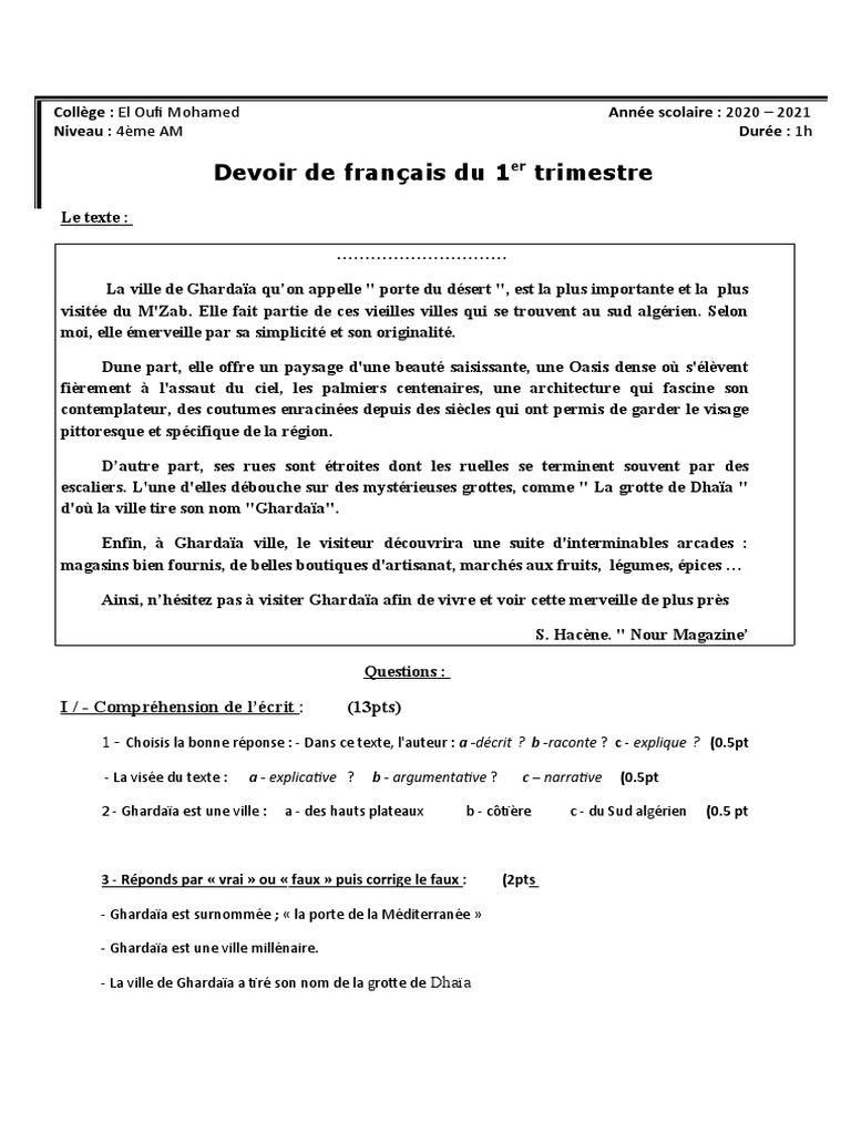 Devoirs 4am 2am | PDF