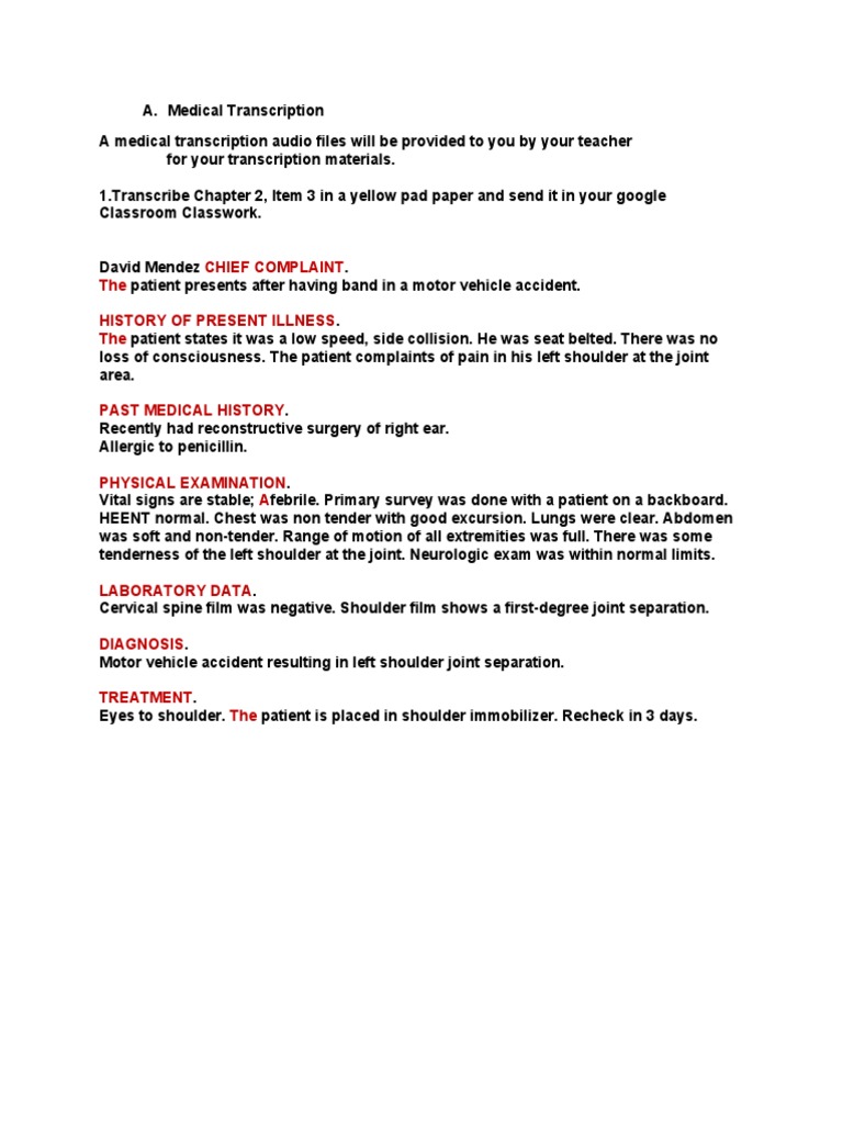 Medical Transcription | PDF | Physical Examination | Shoulder