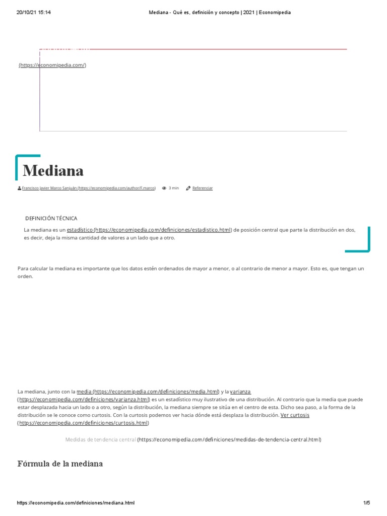Mediana - Qué Es, Definición y Concepto - 2021 - Economipedia | PDF ...