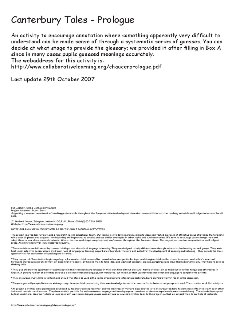 Canterbury Tales - Prologue | PDF | Teachers | Pedagogy