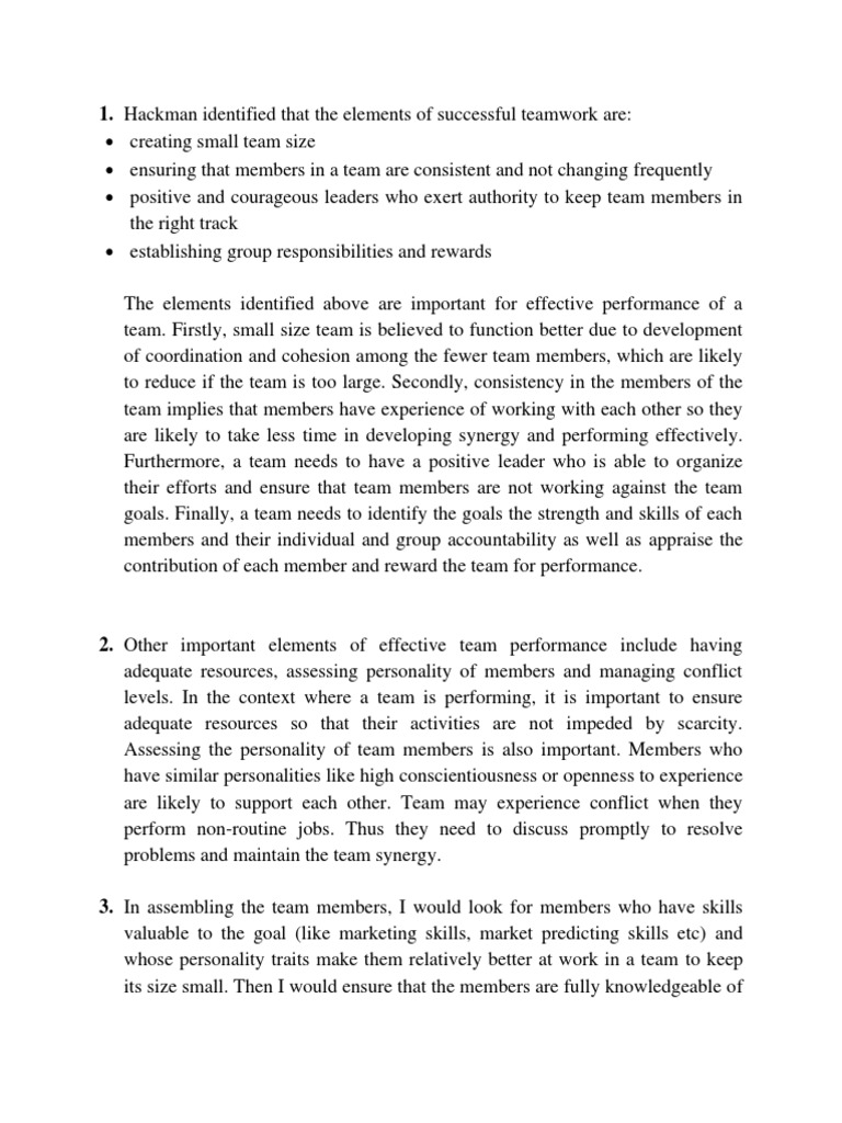 Hackman Identified That The Elements of Successful Teamwork Are ...