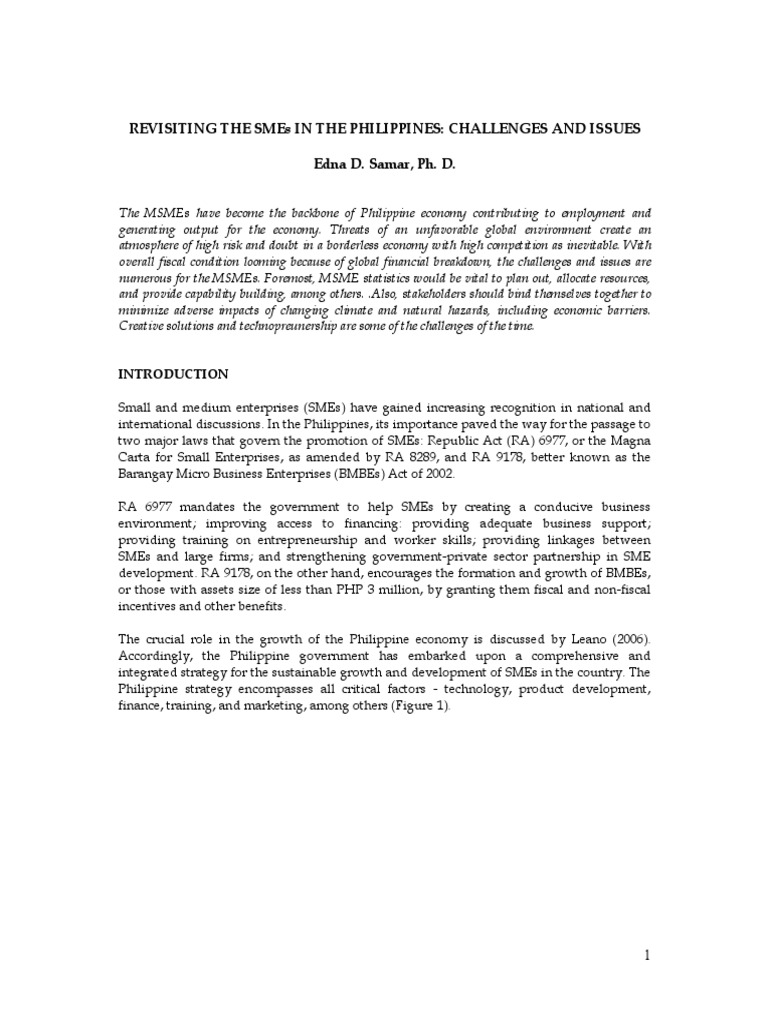 Revisiting The Smes in The Philippines: Challenges and Issues Edna D ...
