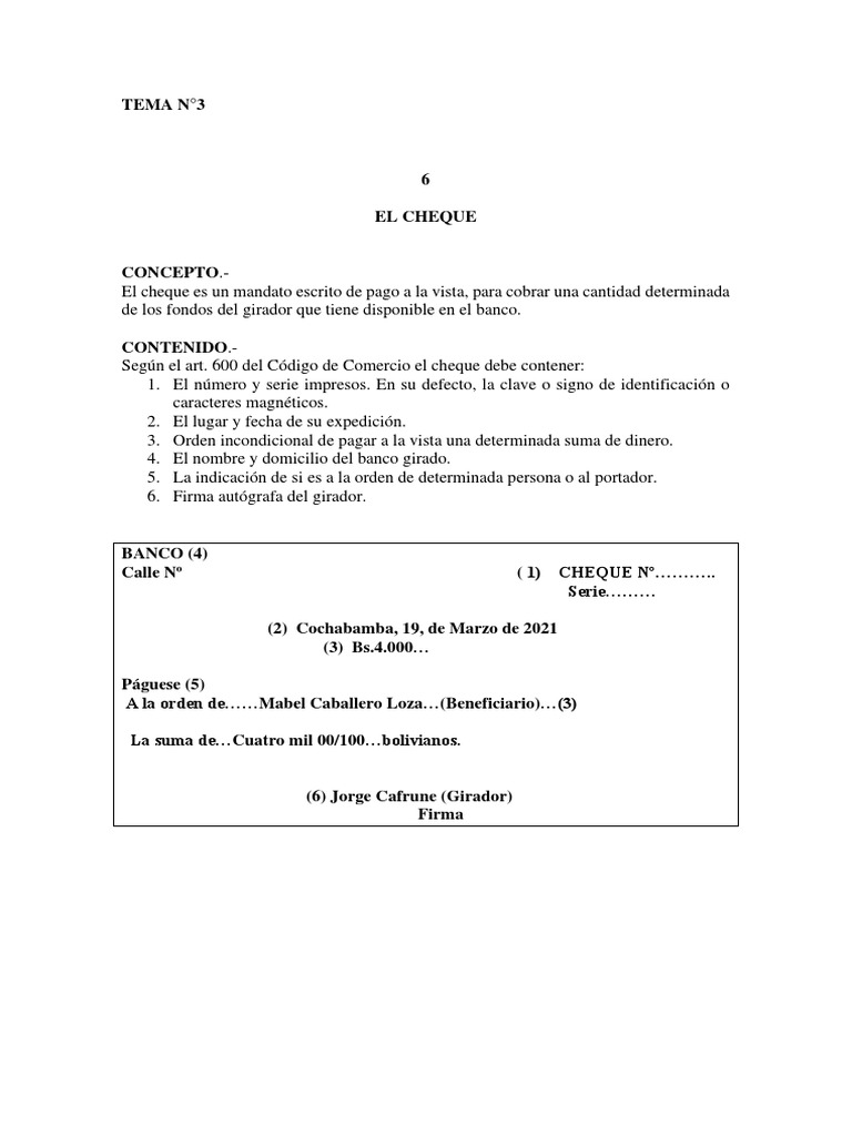 Aspectos Clave del Cheque en Bolivia | PDF | Cheque | Bancos