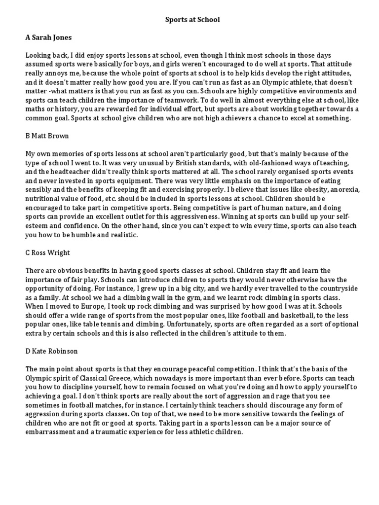IGCSE ESL Sports at School Exercise 2 | PDF | Sports | Human Nature