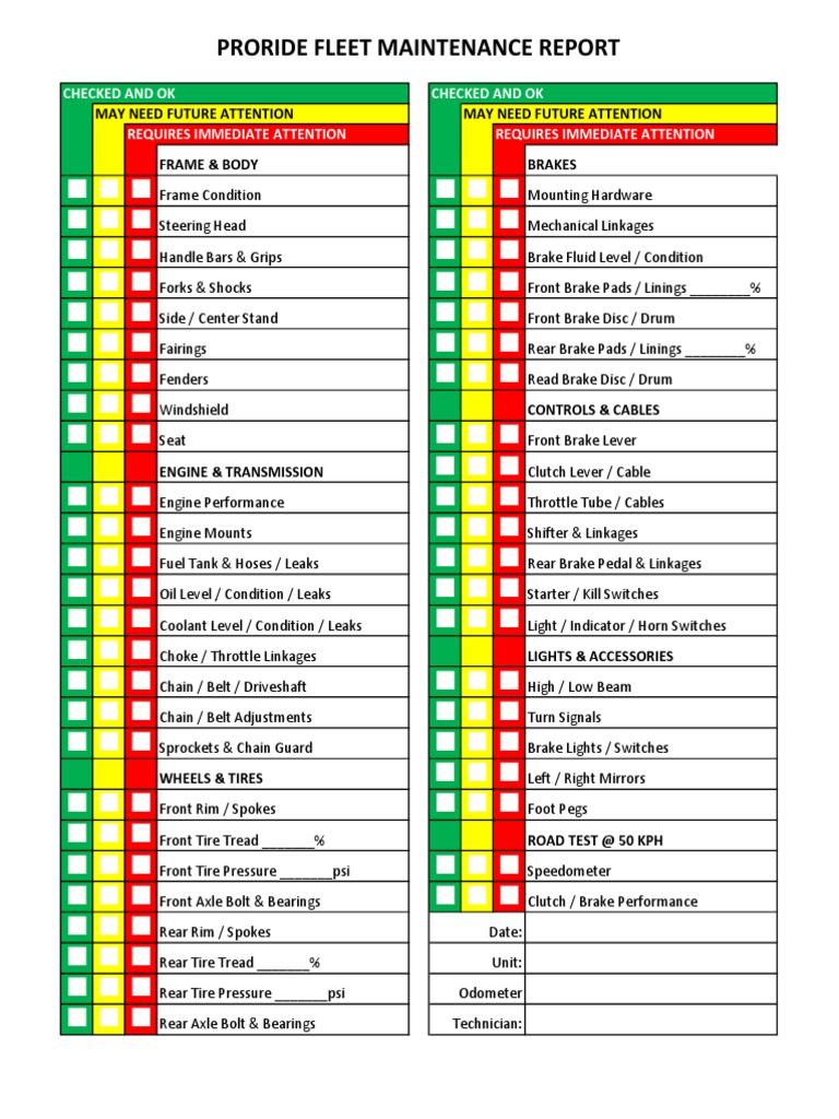 Motorcycle Condition Inspection Report | PDF
